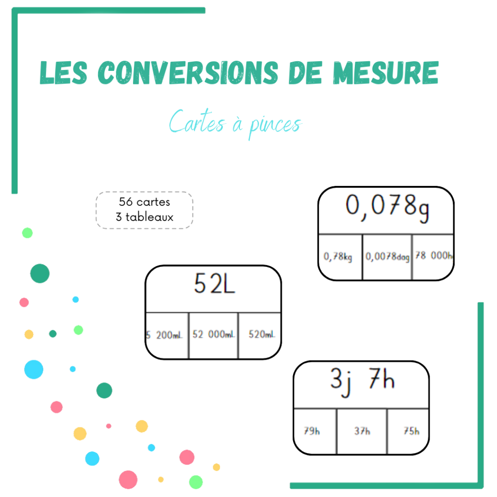 Cartes à pinces - les conversions de mesures - Ma Bulle Happy Family