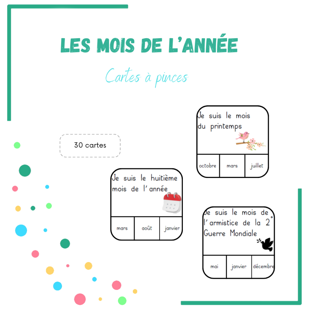 Cartes à pinces - les mois de l'année - Ma Bulle Happy Family